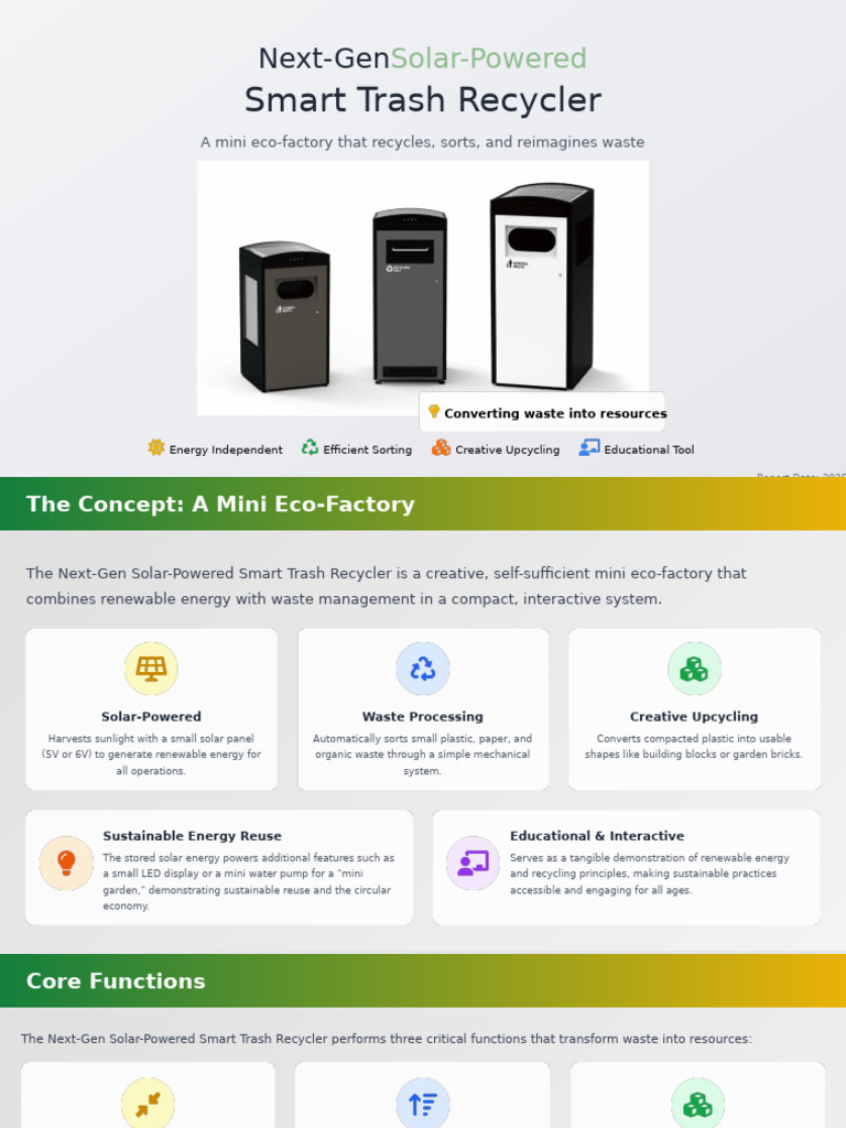Next-Gen Solar-Powered Smart Trash Recycler (1) | PDF | Recycling | Waste Management