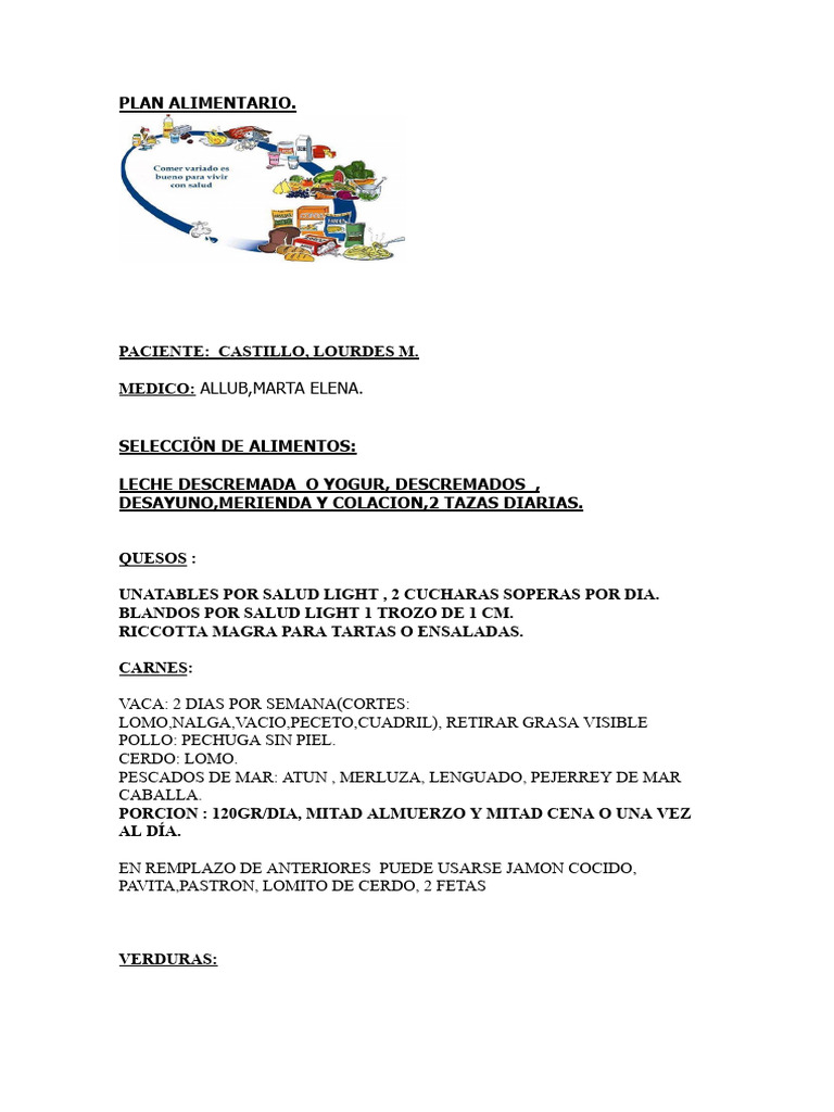 Plan Alimentario, Hipoc | PDF | ensalada | Almuerzo