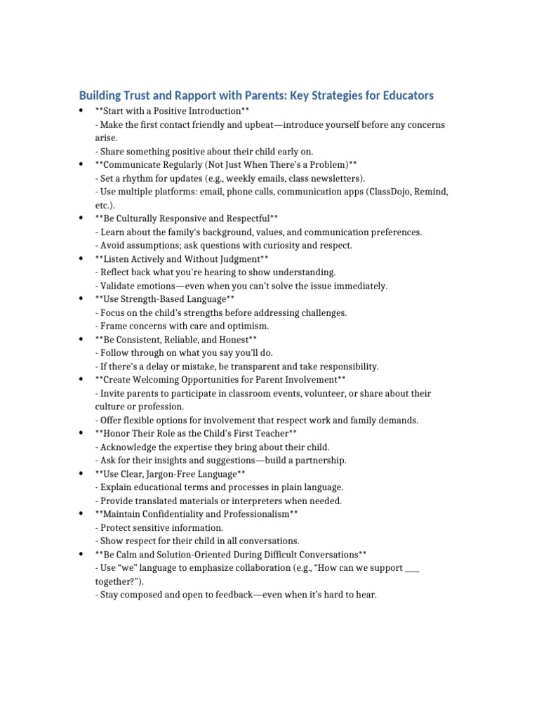 Building Trust With Parents Handout 2 | PDF