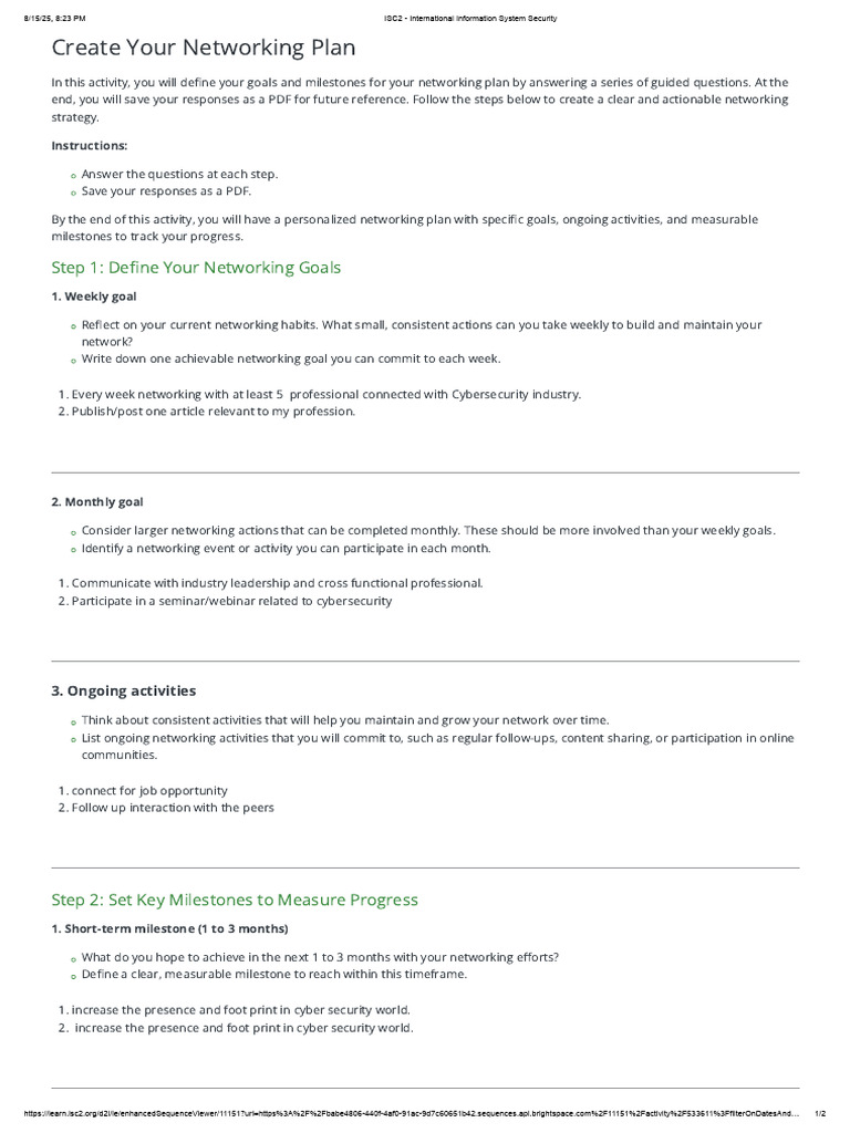 Activity - Create Your Networking Plan | PDF | Goal | Computer Security