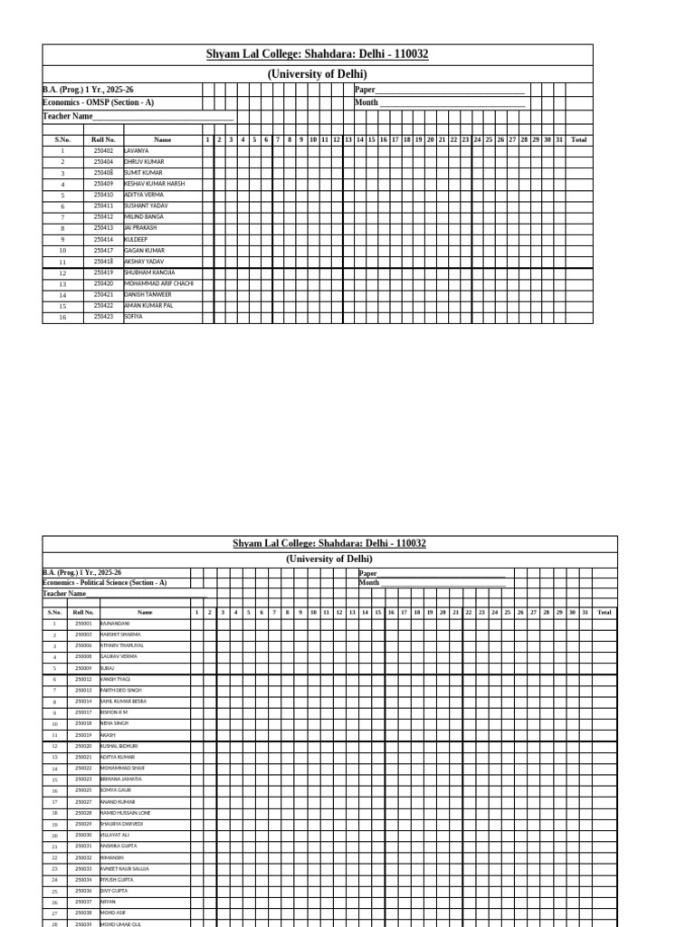 Student List for B.A. Programs 2025-26 | PDF