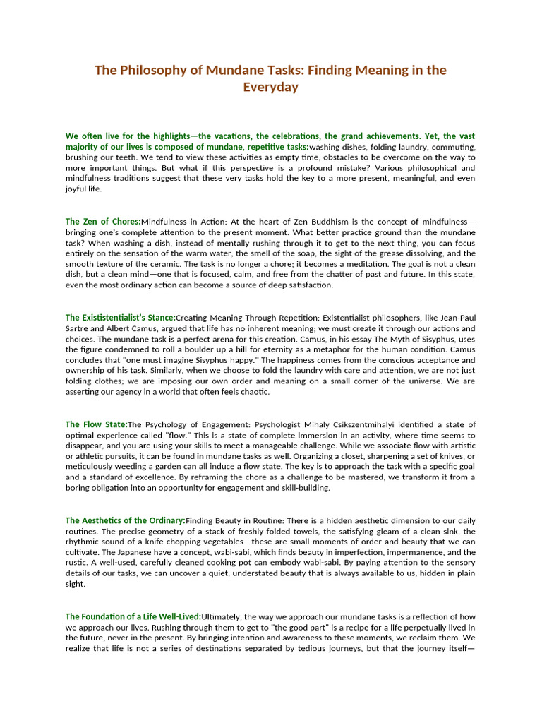 Meaning in Mundane Tasks | PDF | Flow (Psychology) | Mindfulness