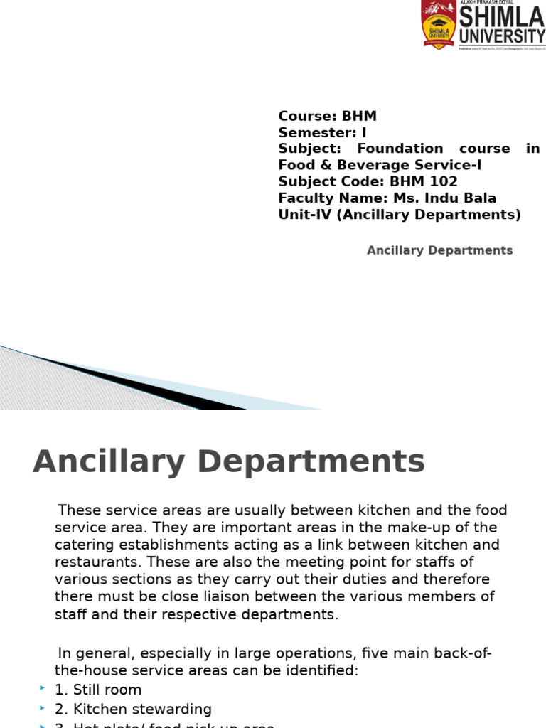 Unit-4 Ancillary Departments | PDF | Foods | Cooking