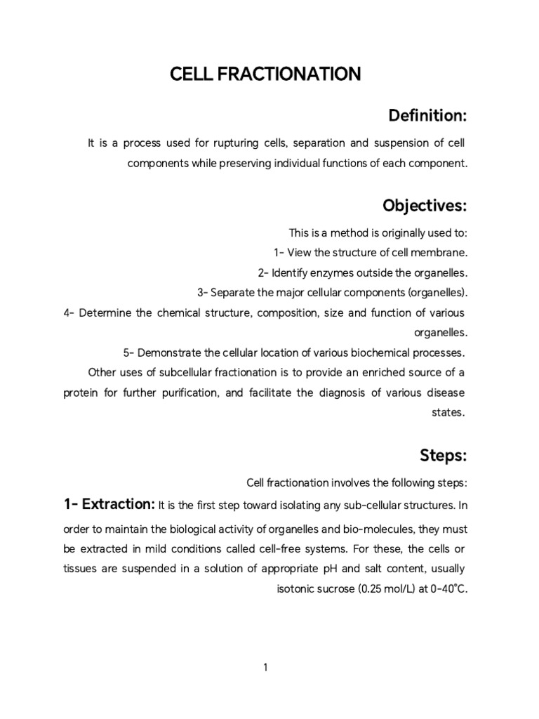 Cell Fractionation Process Explained | PDF | Centrifugation | Centrifuge