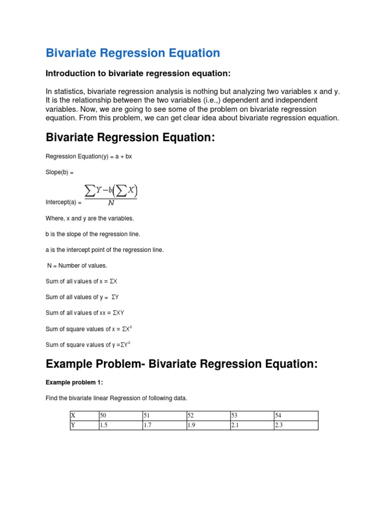 Bivariate Regression Equation | PDF