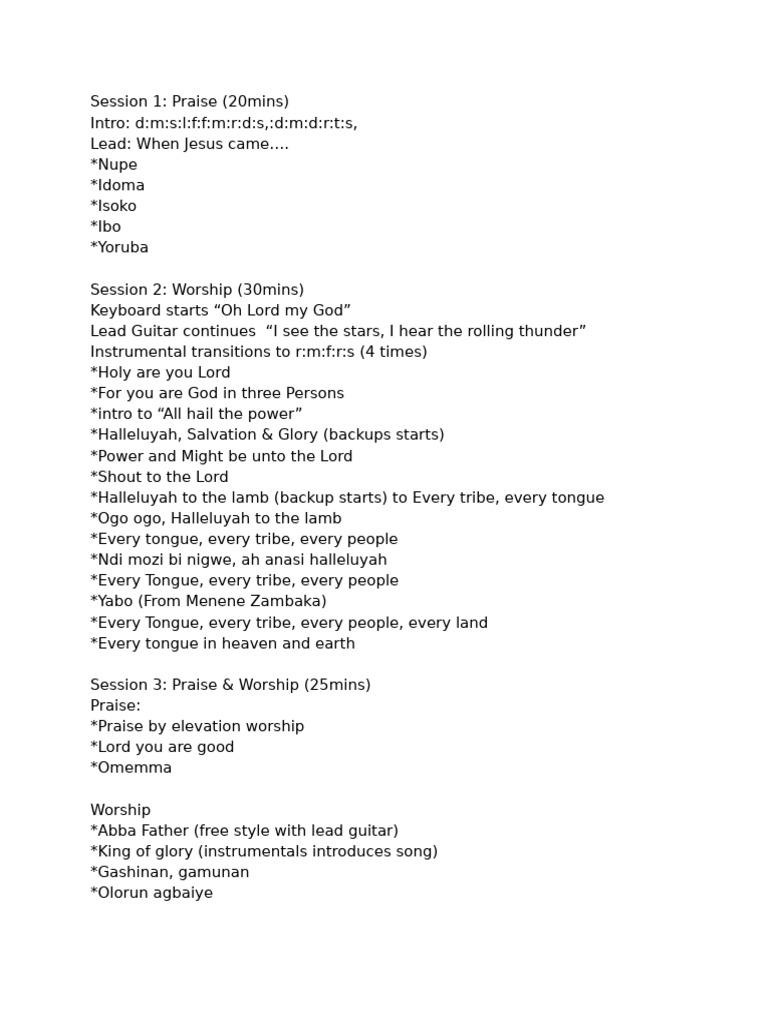 Praise and Worship Session Outline | PDF