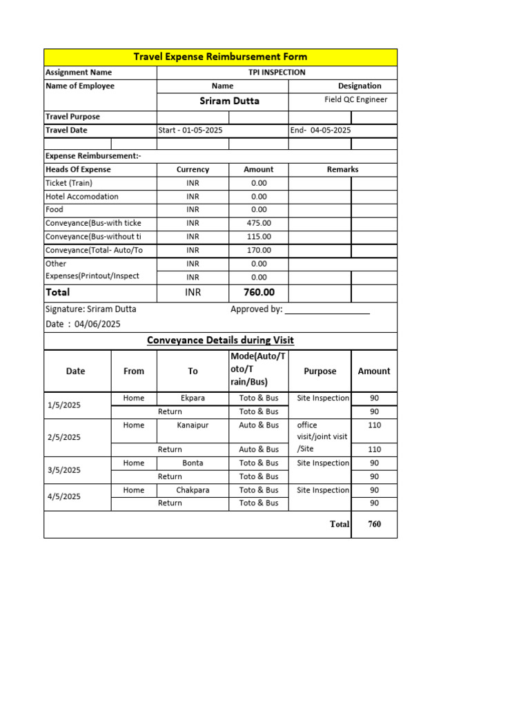 SriramDutta May2025 Expense | PDF