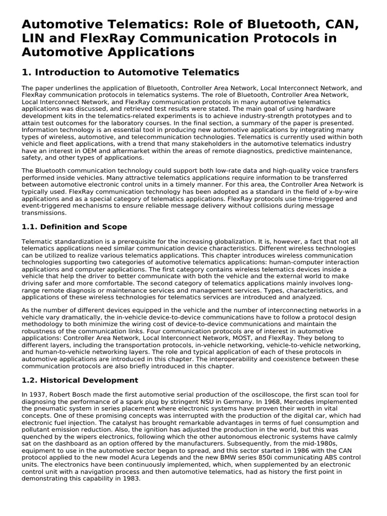 Automotive Telematics Protocols Overview | PDF | Bluetooth | Computer ...