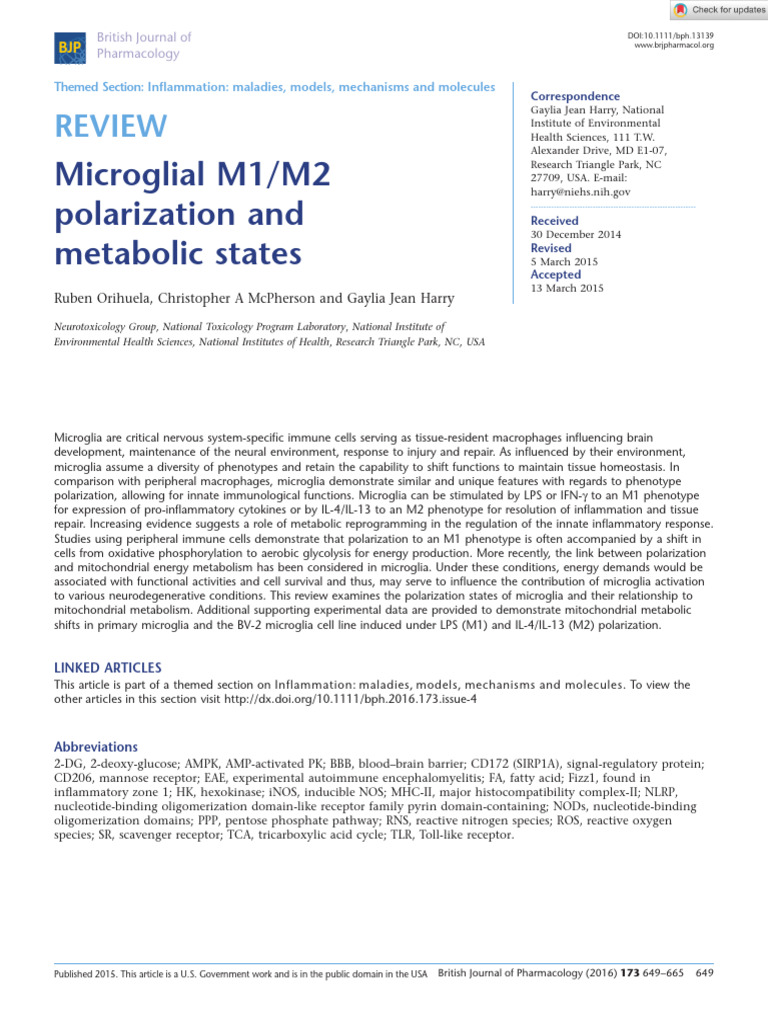 Microglial M1 M2 Polarization and Metabolic States - British J ...