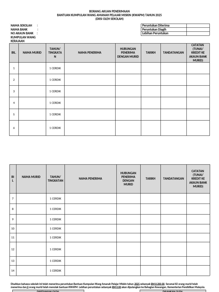 Borang Penerimaan Kwamp 2025 SCBD | PDF