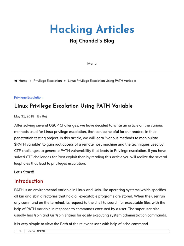Linux Privilege Escalation Using PATH Variable | PDF