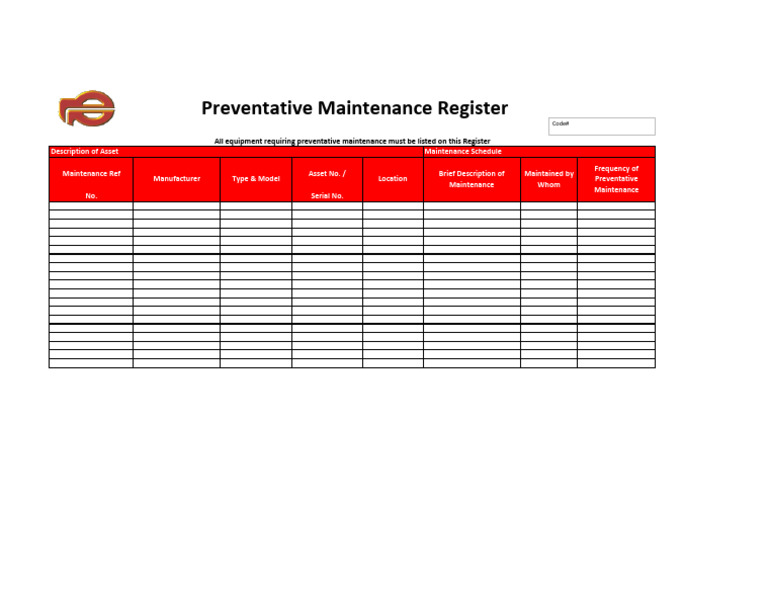 Preventative Maintenance Register Guide | PDF