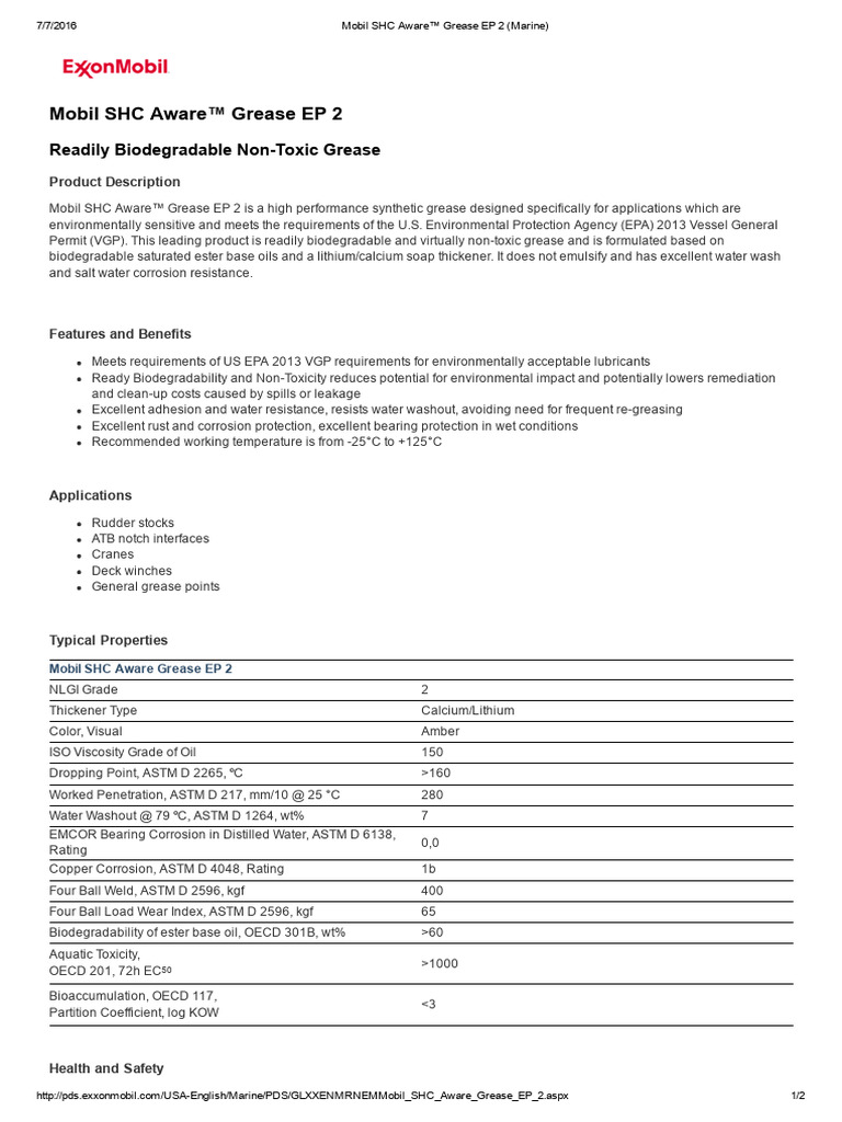 Mobil SHC Aware Grease EP 2 | PDF | Materials | Oils