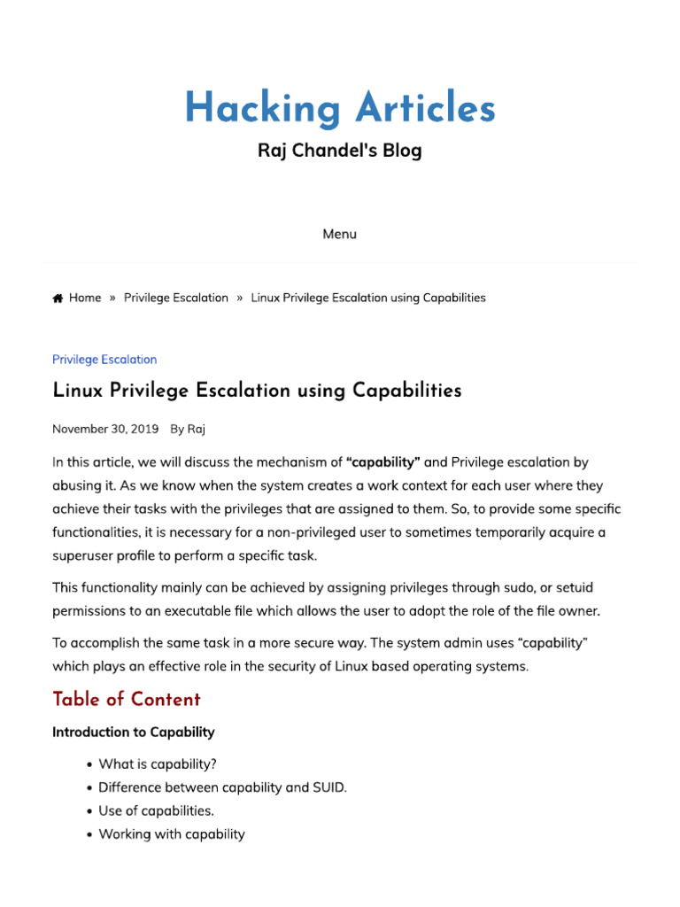 Linux Privilege Escalation Using Capabilities | PDF