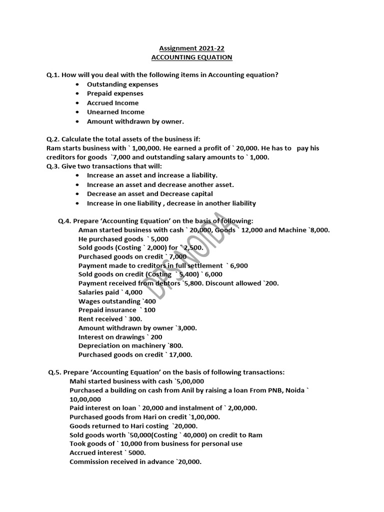 Accounting Equation Assignment Guide | PDF | Credit | Finance & Money ...