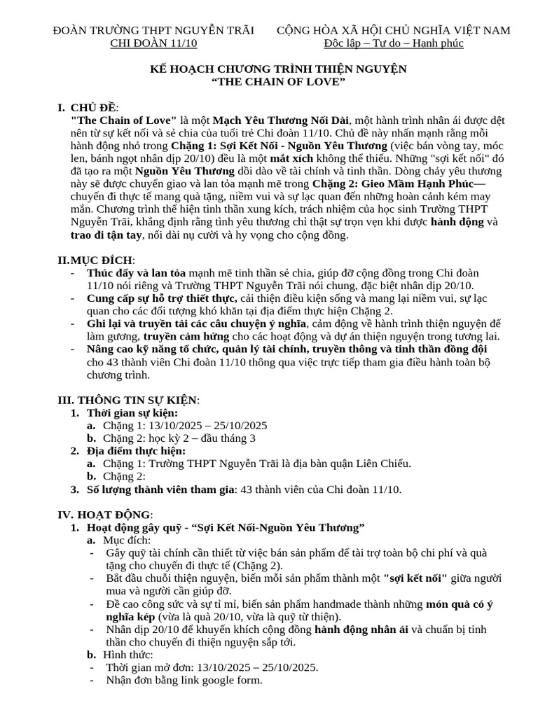 Kế Hoạch the Chain of Love | PDF