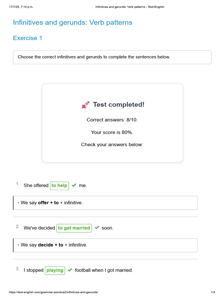 Infinitives and Gerunds - Verb Patterns - Test-English | PDF | Verb ...
