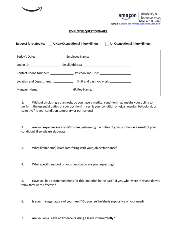 Employee Questionnaire CAN | PDF | Psychology | Behavioural Sciences