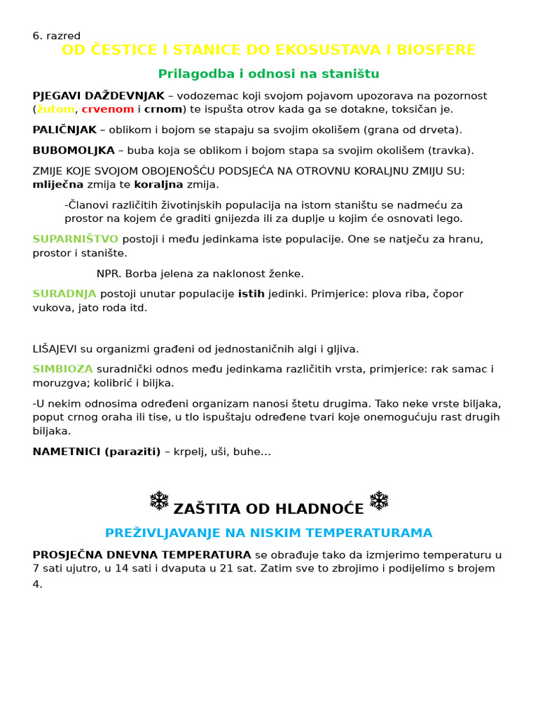 Od Čestice I Stanice Do Ekosustava I Biosfere I Zaštita Od Hladnoće | PDF