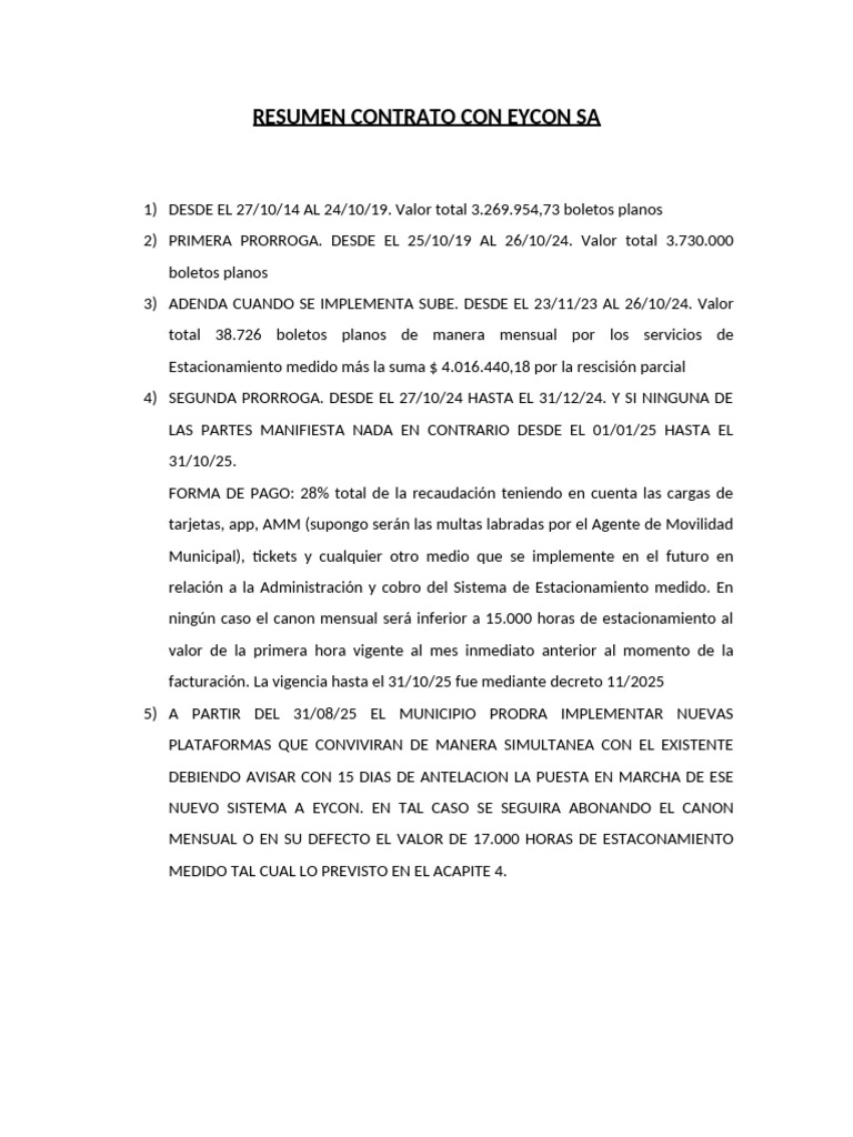 Resumen Contrato Con Eycon Sa | PDF
