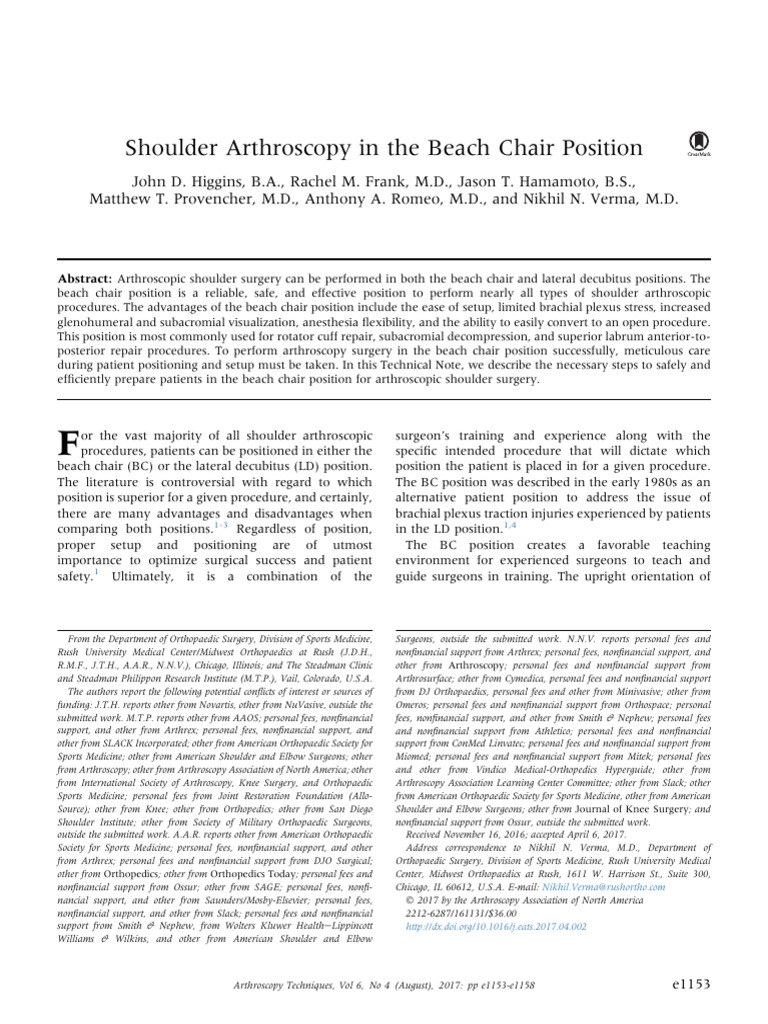 Shoulder Arthroscopy in The Beach Chair Position | PDF | Orthopedic ...