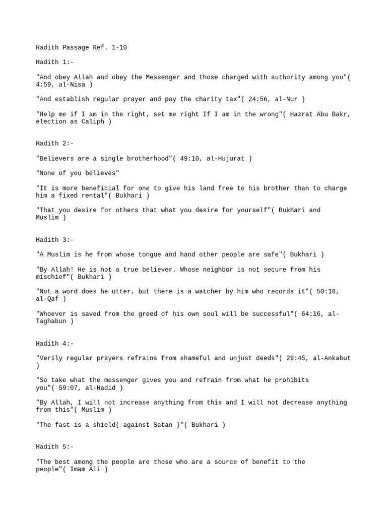 Hadith Passage Ref. 1-10 | PDF | Hadith | Abrahamic Religions