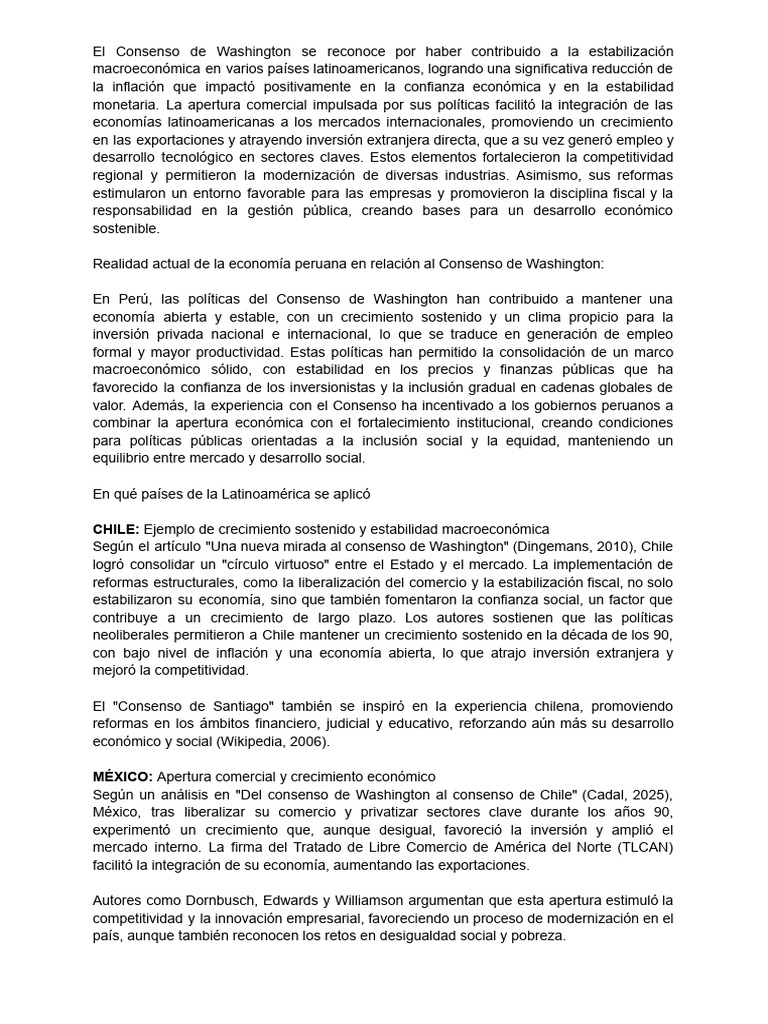 Impacto del Consenso de Washington en Perú | PDF | Consenso de ...