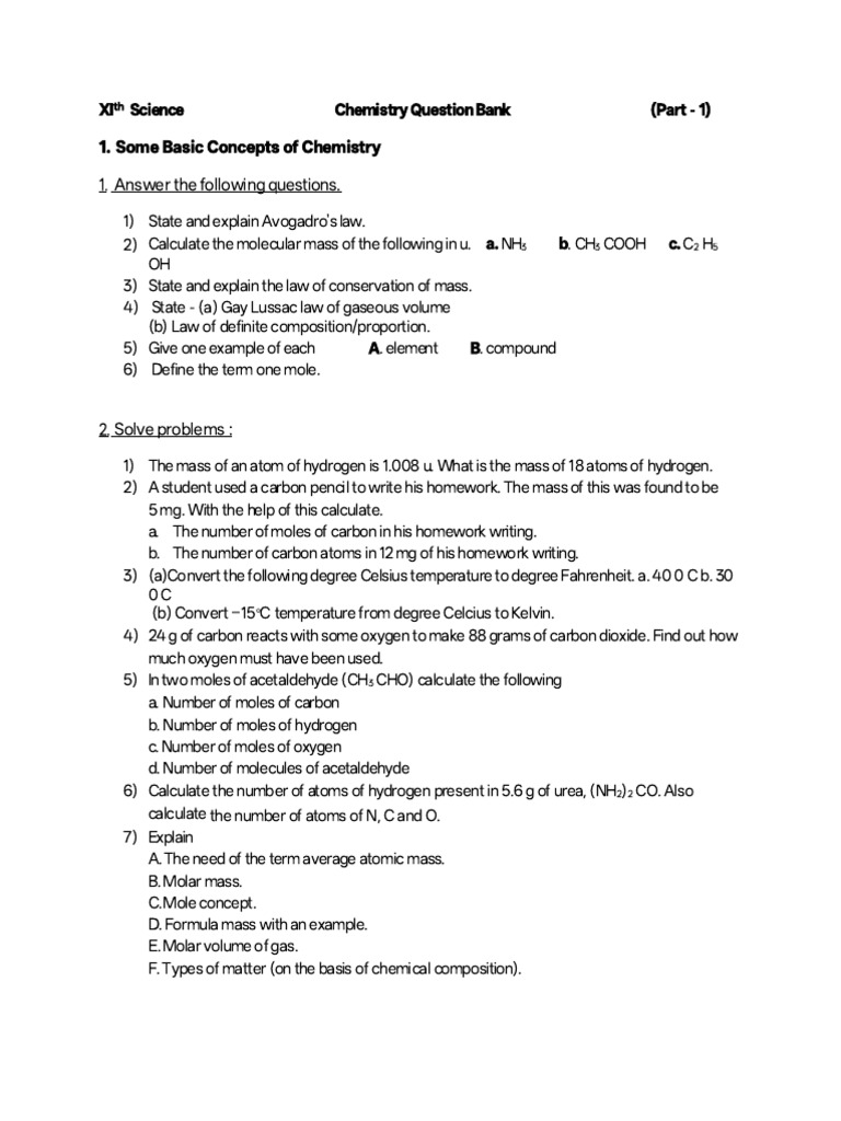 XI Science Chemistry Question Bank Part 1 | PDF | Atomic Orbital ...