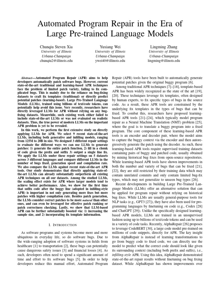 Automated Program Repair in The Era of Large Pre-Trained Language Models | PDF | Software Bug ...