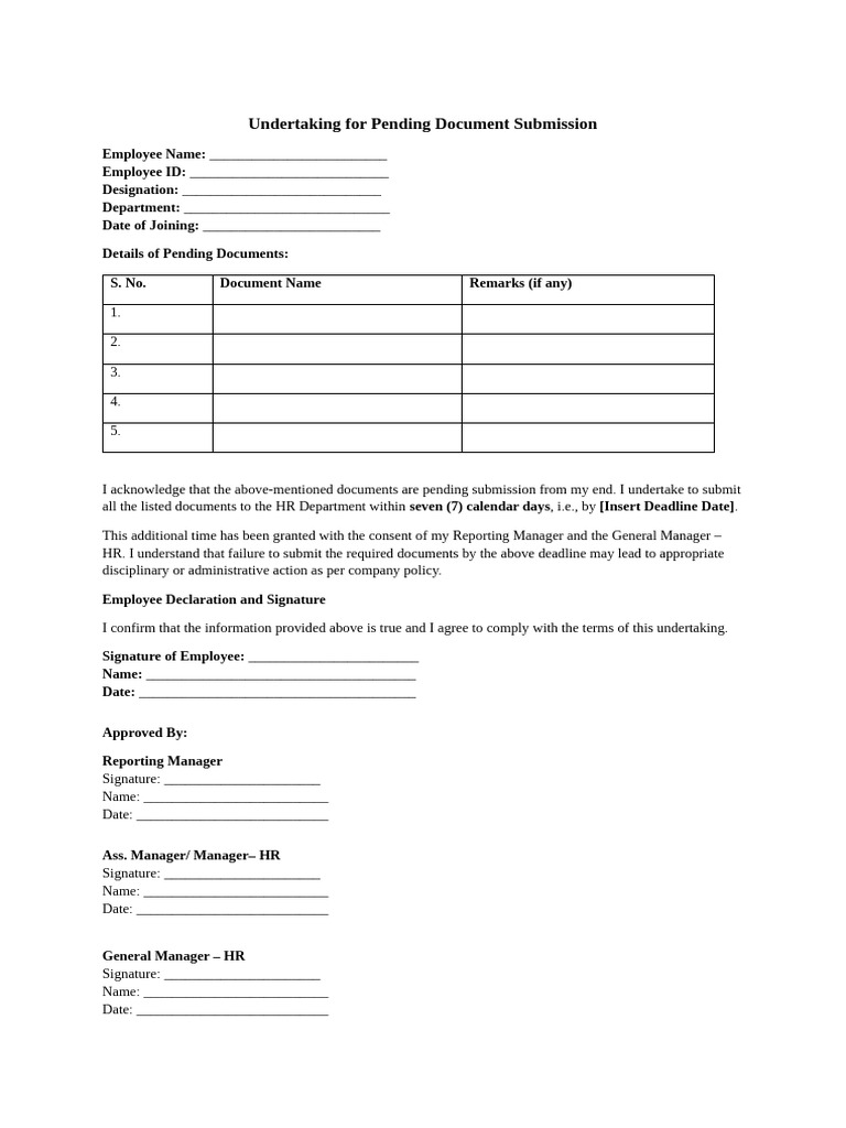 Document Submission Undertaking Guide | PDF