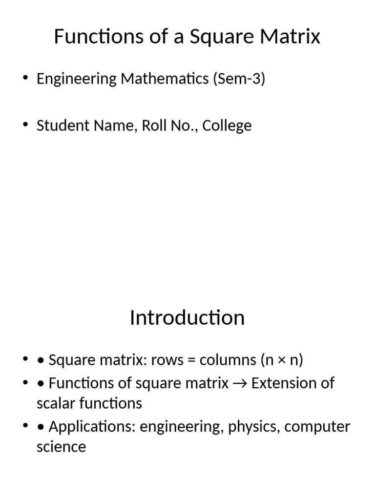 Functions of Square Matrices Explained | PDF