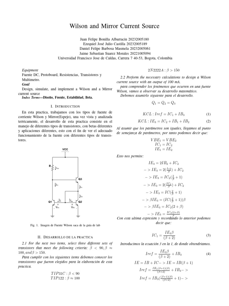 Fuentes de Corriente Wilson y Mirror: Diseño y Simulación | PDF ...