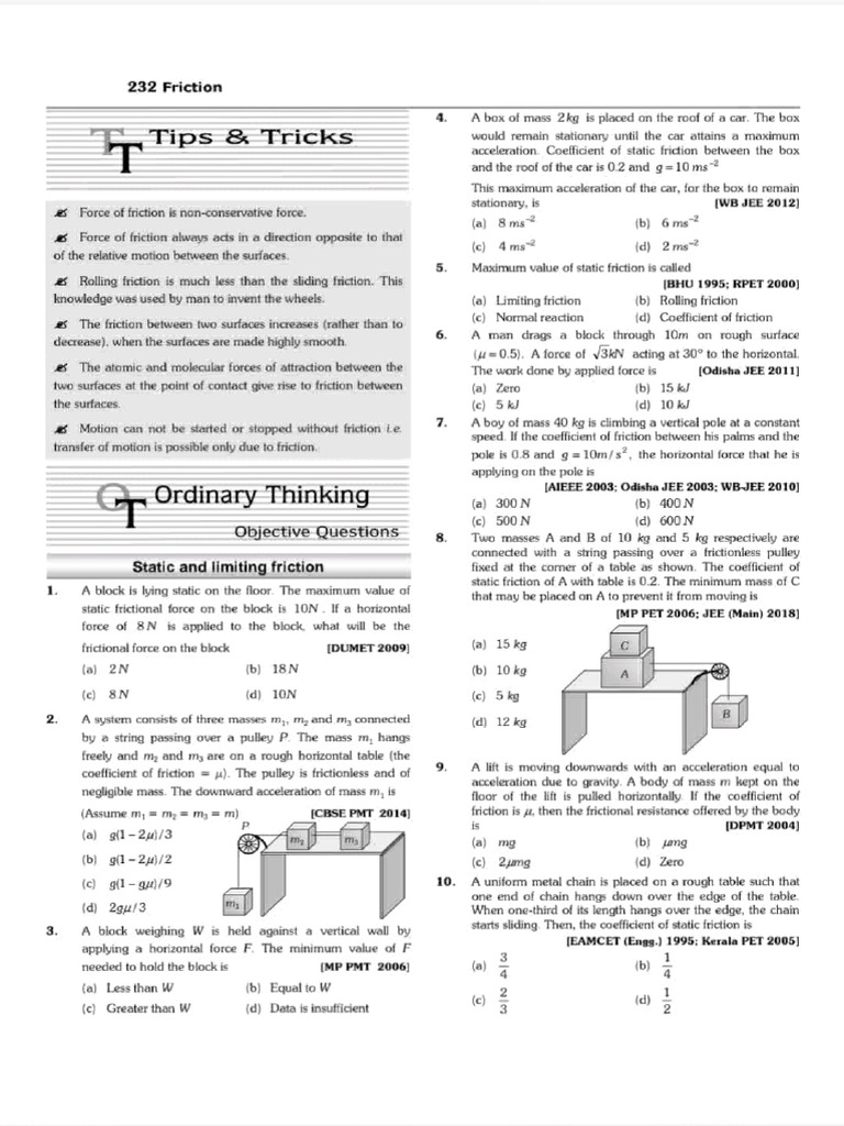 Friction MCQ Errorless Physics | PDF | Friction | Force