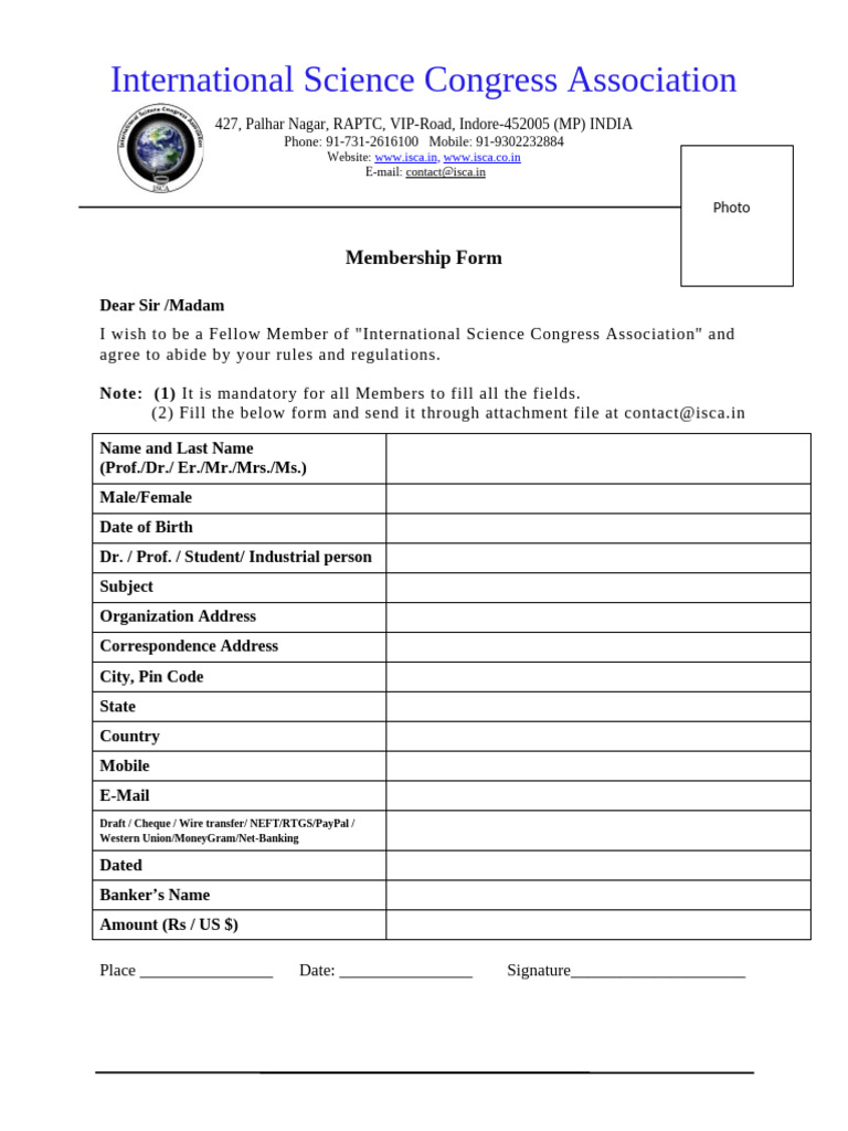 Membership Application for ISCA | PDF