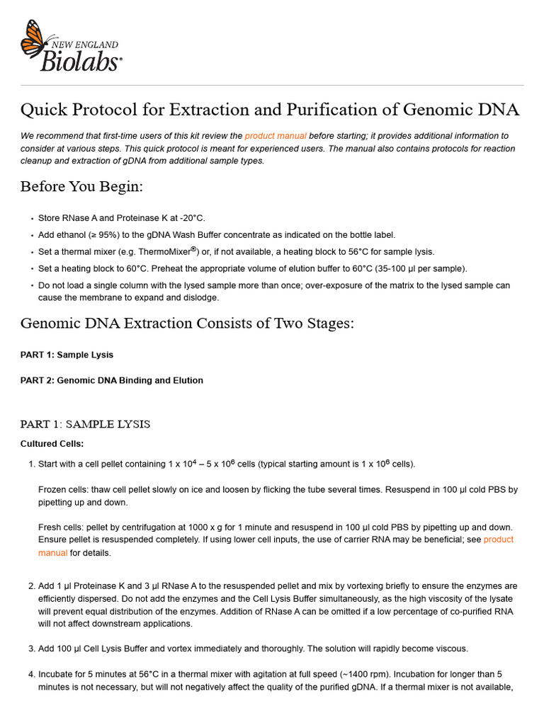 Quick Guide to Genomic DNA Extraction | PDF | Protein Purification | Lysis