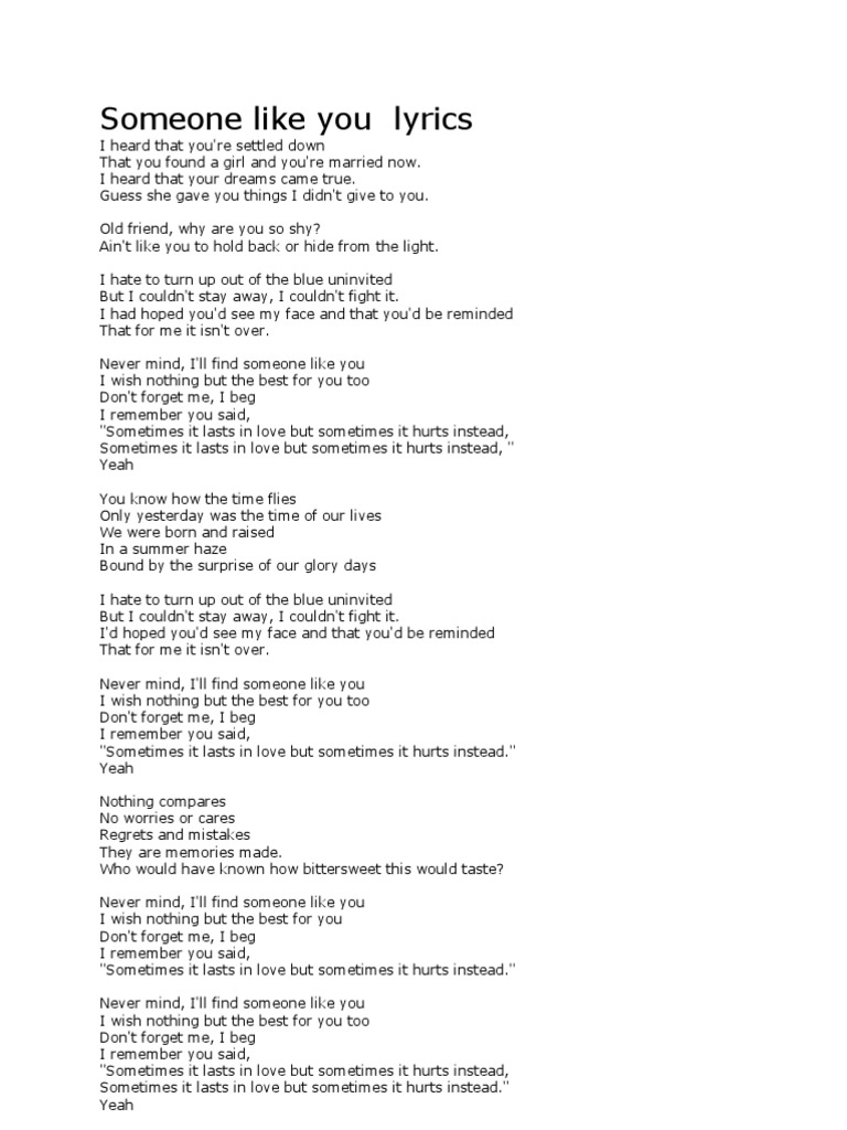 Someone Like You Lyrics | PDF | Leisure