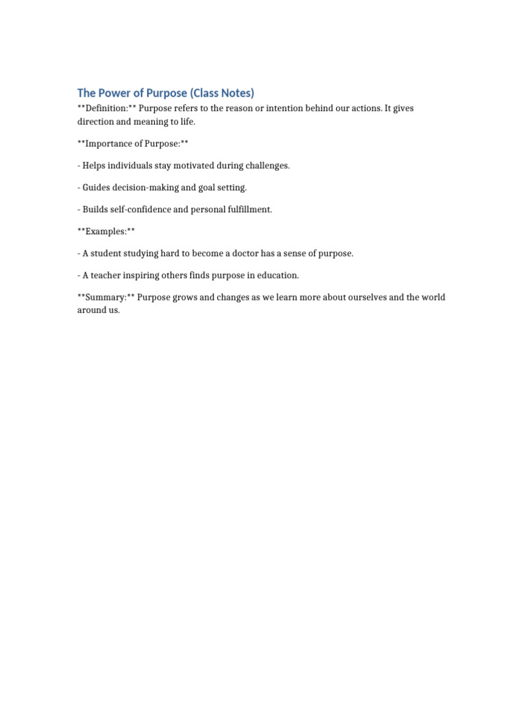 The Power of Purpose Class Notes | PDF