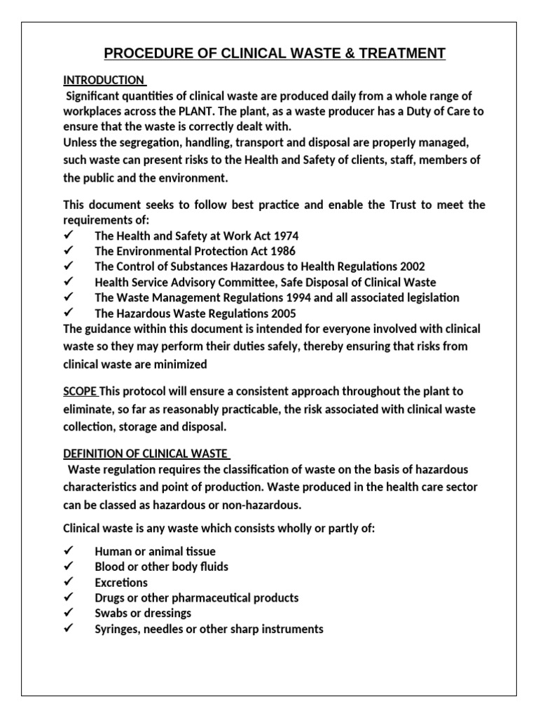 Clinical Waste Management Procedures | PDF | Waste | Waste Management