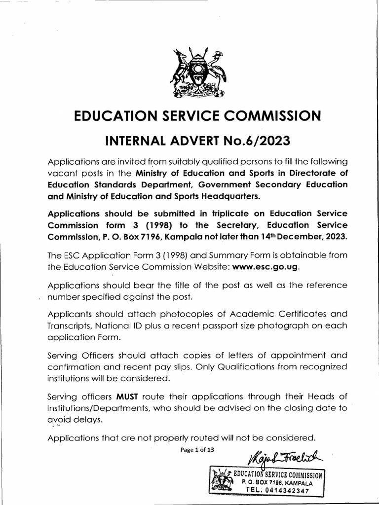 Internal Advert No. 6 of 2023 Moes | PDF | Vocational Education ...