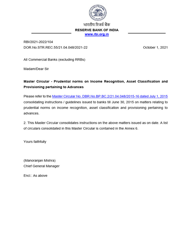 Master Circular on Prudential Norms | PDF | Banks | Mark To Market ...