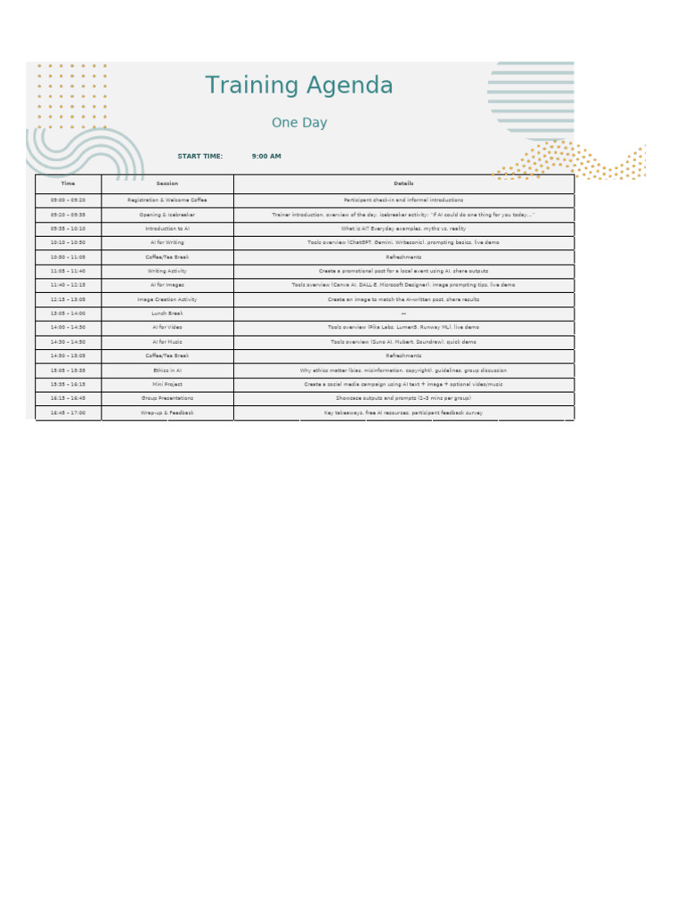 One-Day AI Training Agenda | PDF