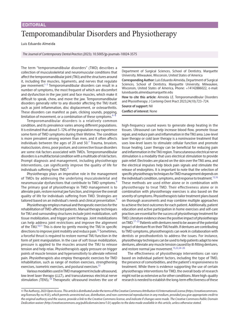 Managing TMD with Physiotherapy Techniques | PDF | Physical Therapy ...