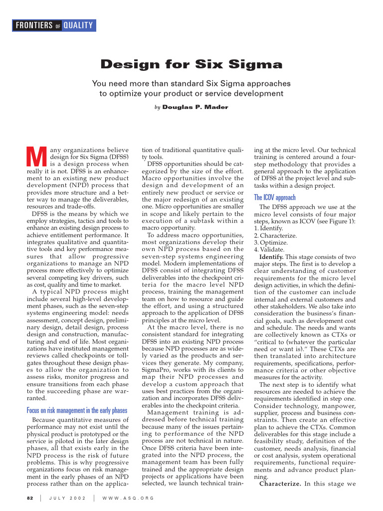 Quality Progress - DFSS | PDF | Design For Six Sigma | Simulation