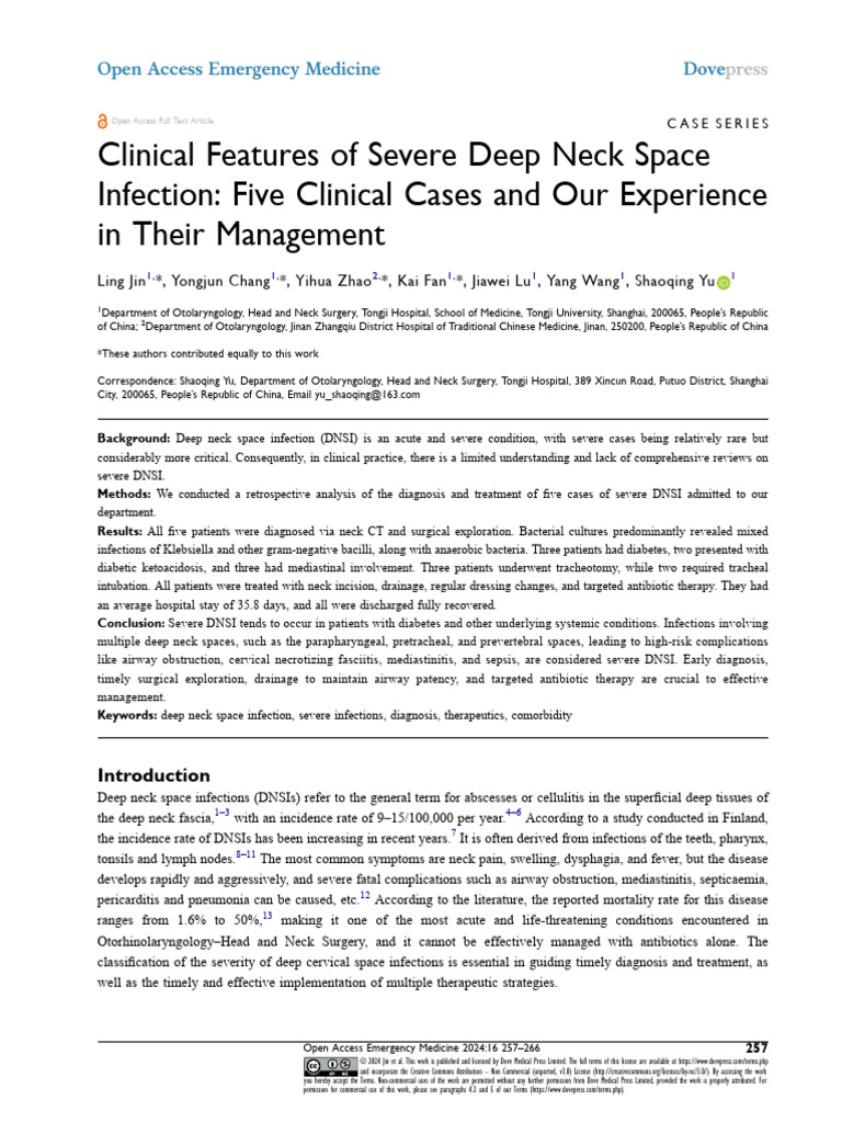 OAEM 476737 Clinical Features of Severe Deep Neck Space Infection Five ...