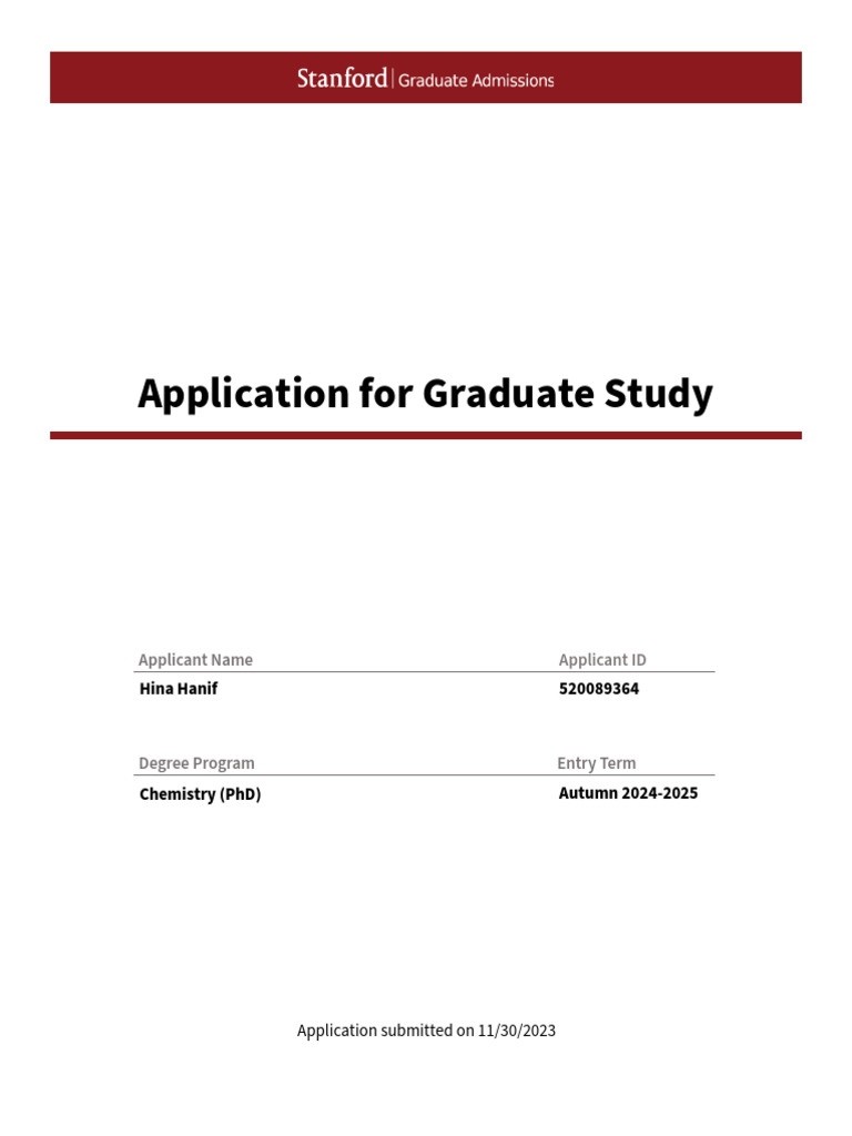Stanford University Graduate Admissions Application | PDF