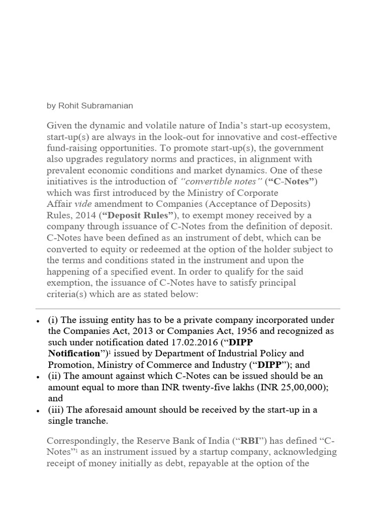 Understanding Convertible Notes in India | PDF | Securities (Finance ...