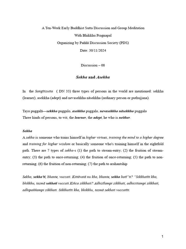 Sekha and Asekha | PDF | Noble Eightfold Path | Nāstika