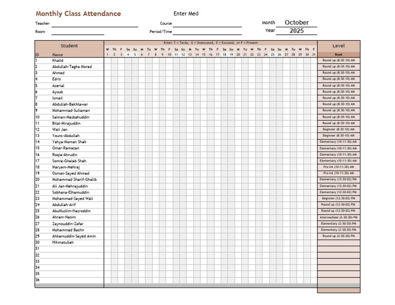 Class Attendance Monthly October | PDF