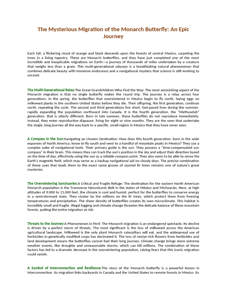 Monarch Butterfly Migration Explained | PDF | Natural Environment ...