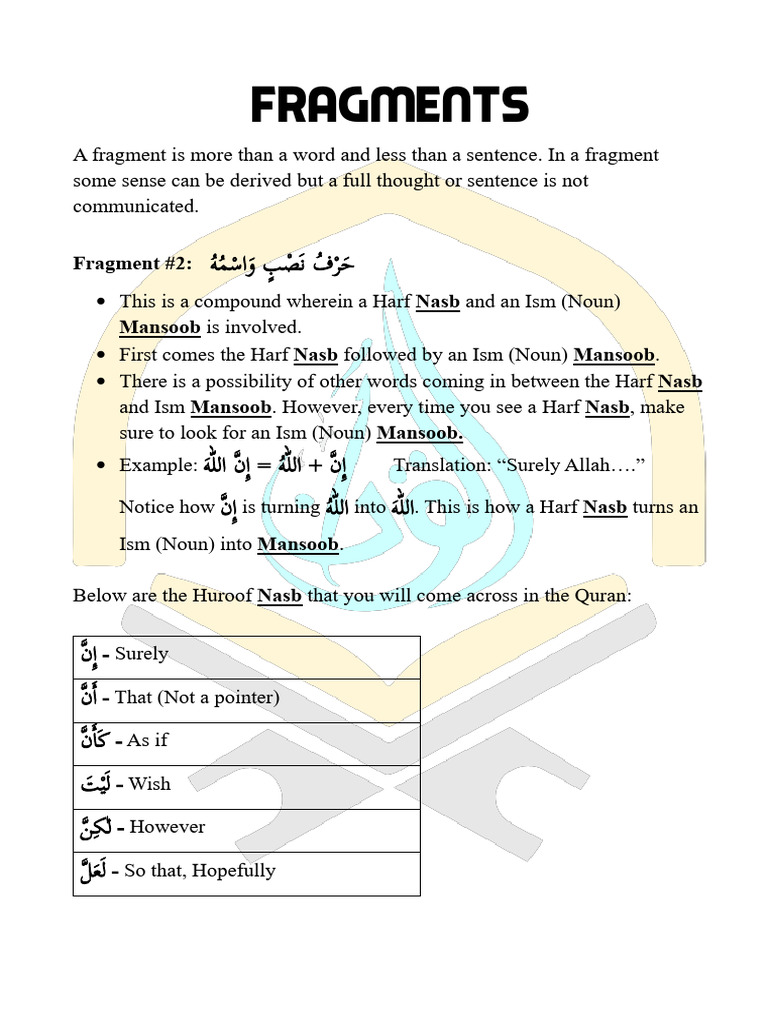 Understanding Harf Nasb in Arabic | PDF